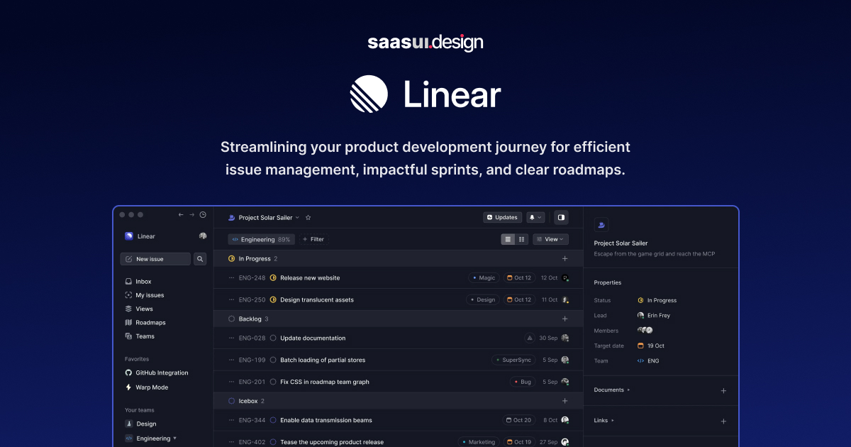 Linear Ui Ux Design Saas Application Design Saas Ui